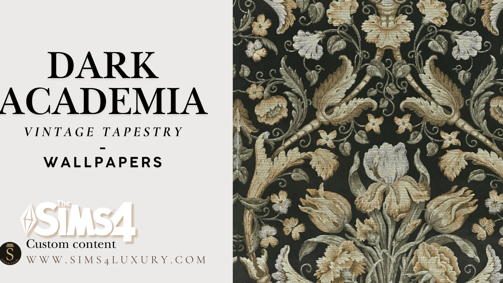 Sims4Luxury - Dark Academia - Vintage tapestry - Wallpapers - The Sims 4